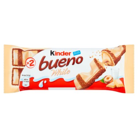 Kinder Bueno White Chocolate & Hazelnut Wafer Biscuit Snack Bar 39g Std ...